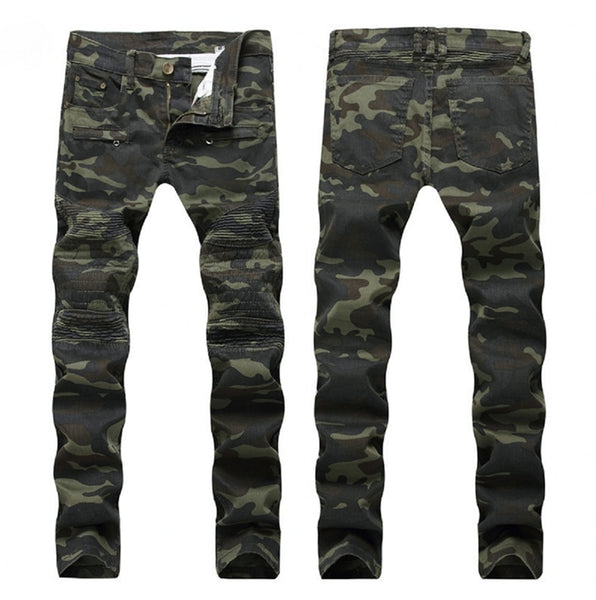 BUY NEWSOSOO Patched Camo Biker Jeans Ripped Mens ON SALE NOW! - Rugged ...